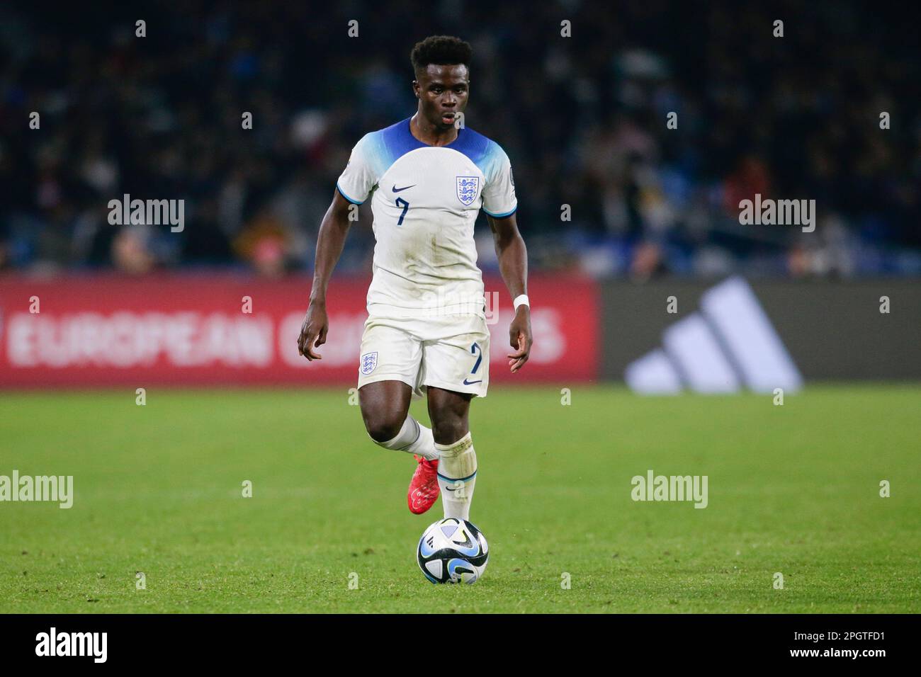 England's forward Bukayo Saka (Arsenal) controls the ball during ...