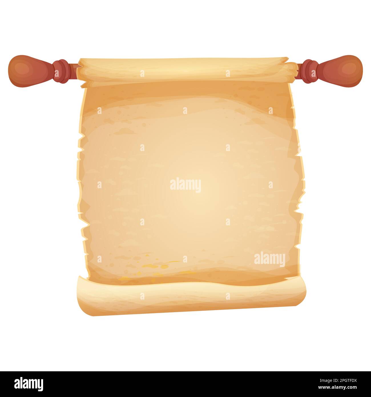 Parchment Scroll, antique paper with wooden handles, empty sheet, document textured, aged in ...