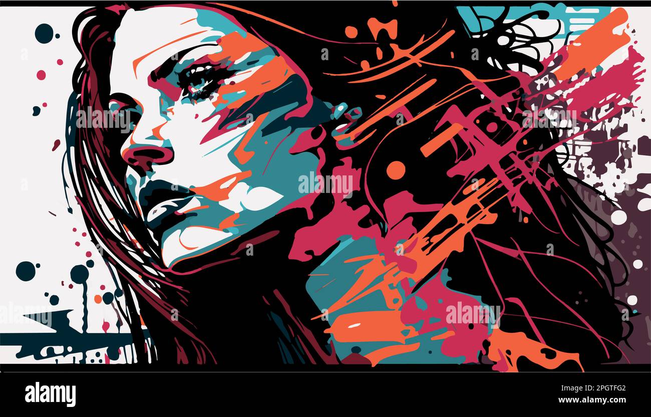 Woman, graffiti street art fashion. Vector graphic, beautiful, strong ...
