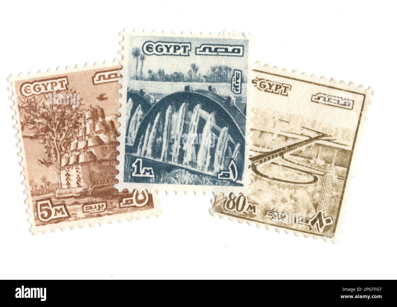 Vintage mint postage stamps from Egypt isolated on a white background ...