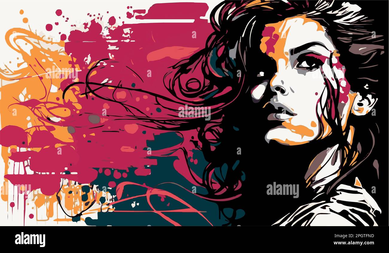 Woman, graffiti street art fashion. Vector graphic, beautiful, strong ...