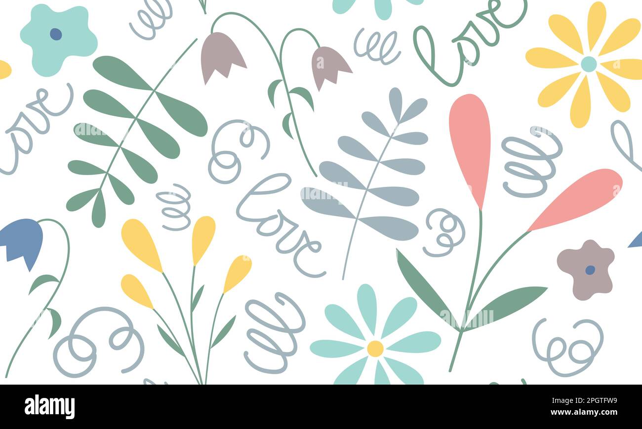 Vector spring seamless pattern with minimal pastel multicolor flowers ...