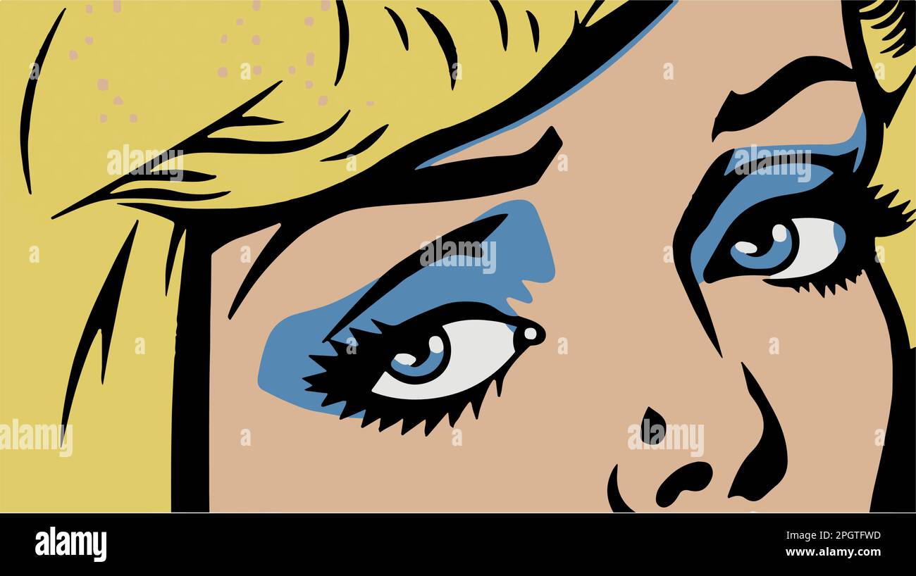 Pop art of sad blond girl. Vintage cartoon comic drawing of depression ...