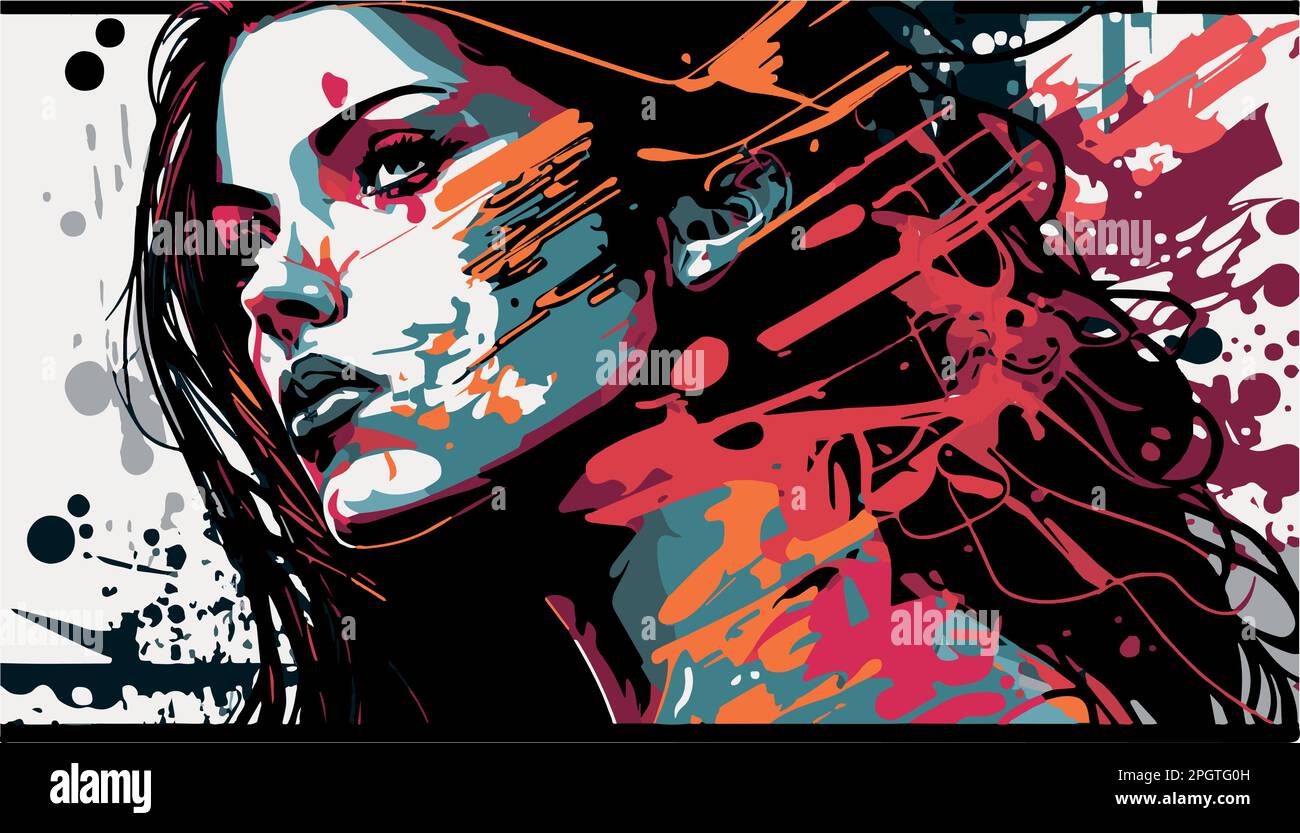 Woman, graffiti street art fashion. Vector graphic, beautiful, strong ...