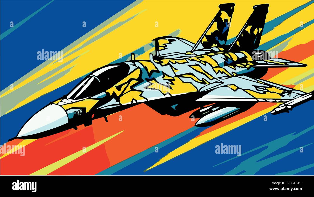 Colorful illustration of f-15 military plane. Pop art of comic vector ...