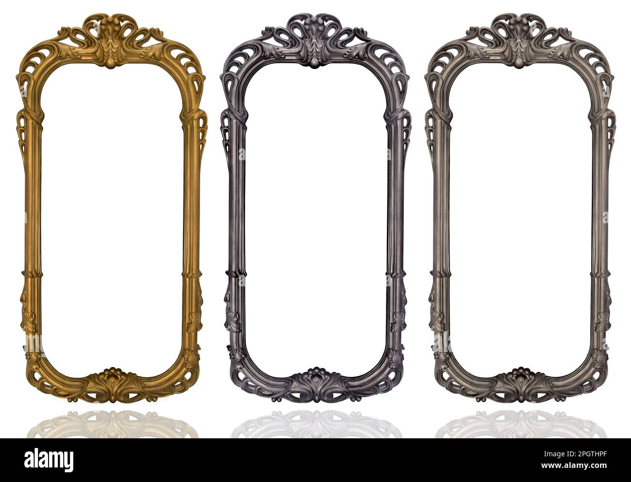 An illustration of three antique frames, with a shimmering reflection ...