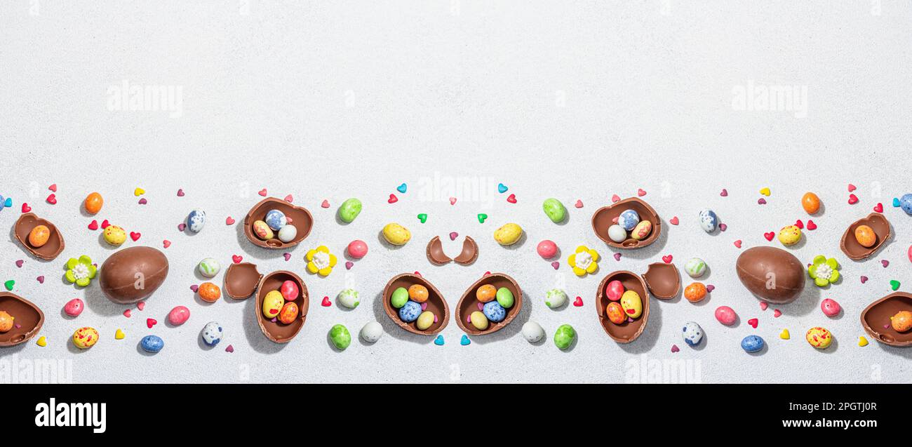 Traditional Easter sweets with eggs, chocolate rabbit, festive edible ...