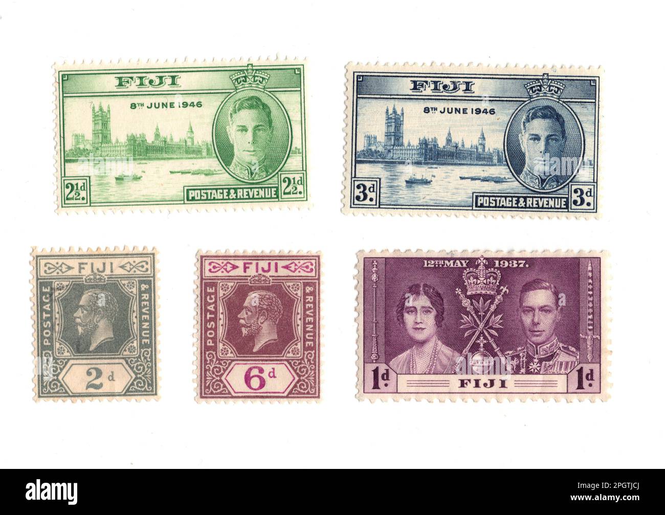 Vintage mint postage stamps from Fiji isolated on a white background ...