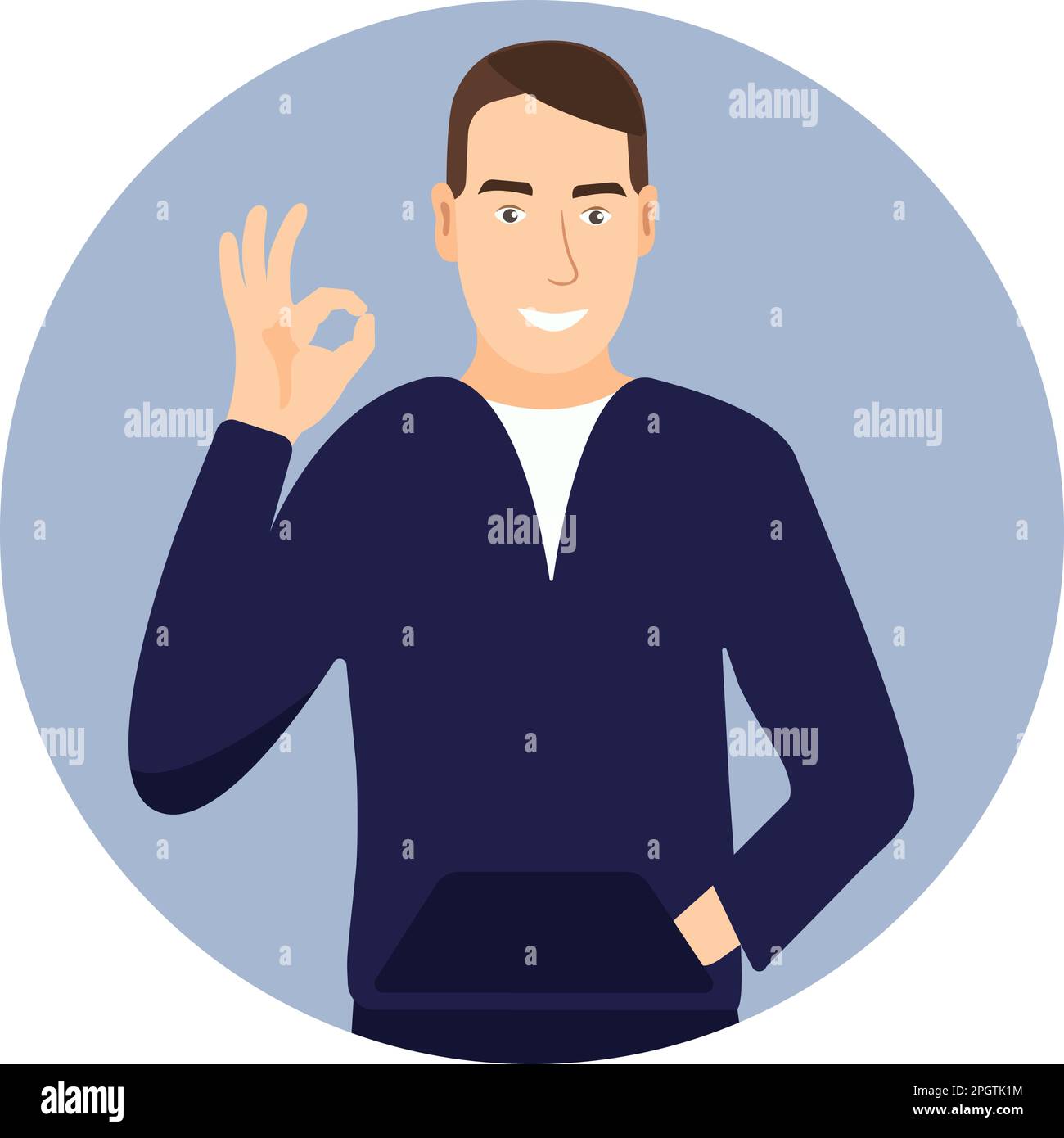 Man shows positive gesture, Happy male character shows Ok symbol ...