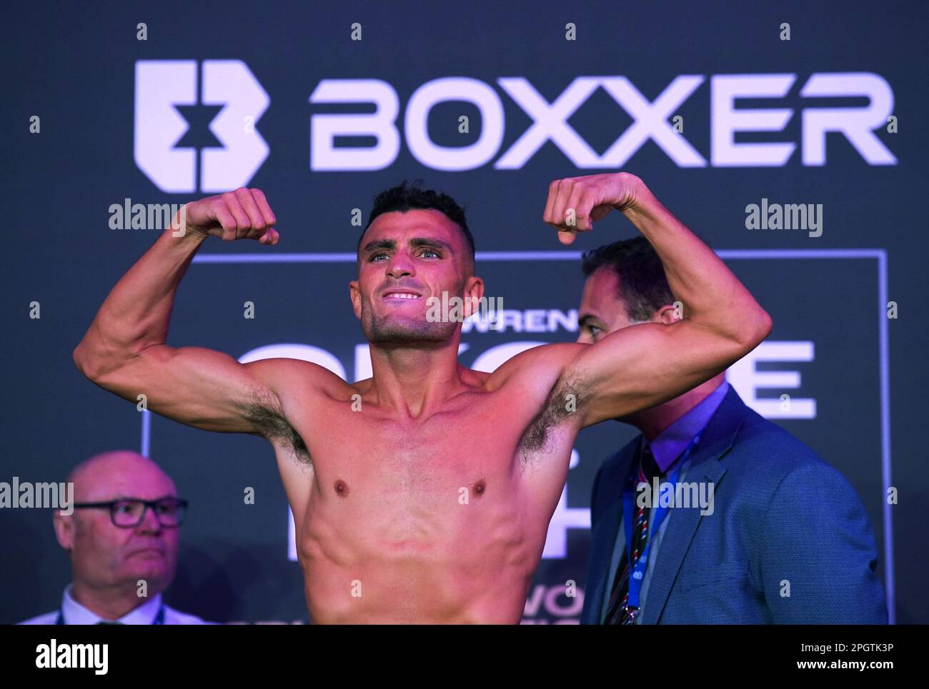 Michael Gomez Jr during a weigh-in at the Love Factory, Manchester ...
