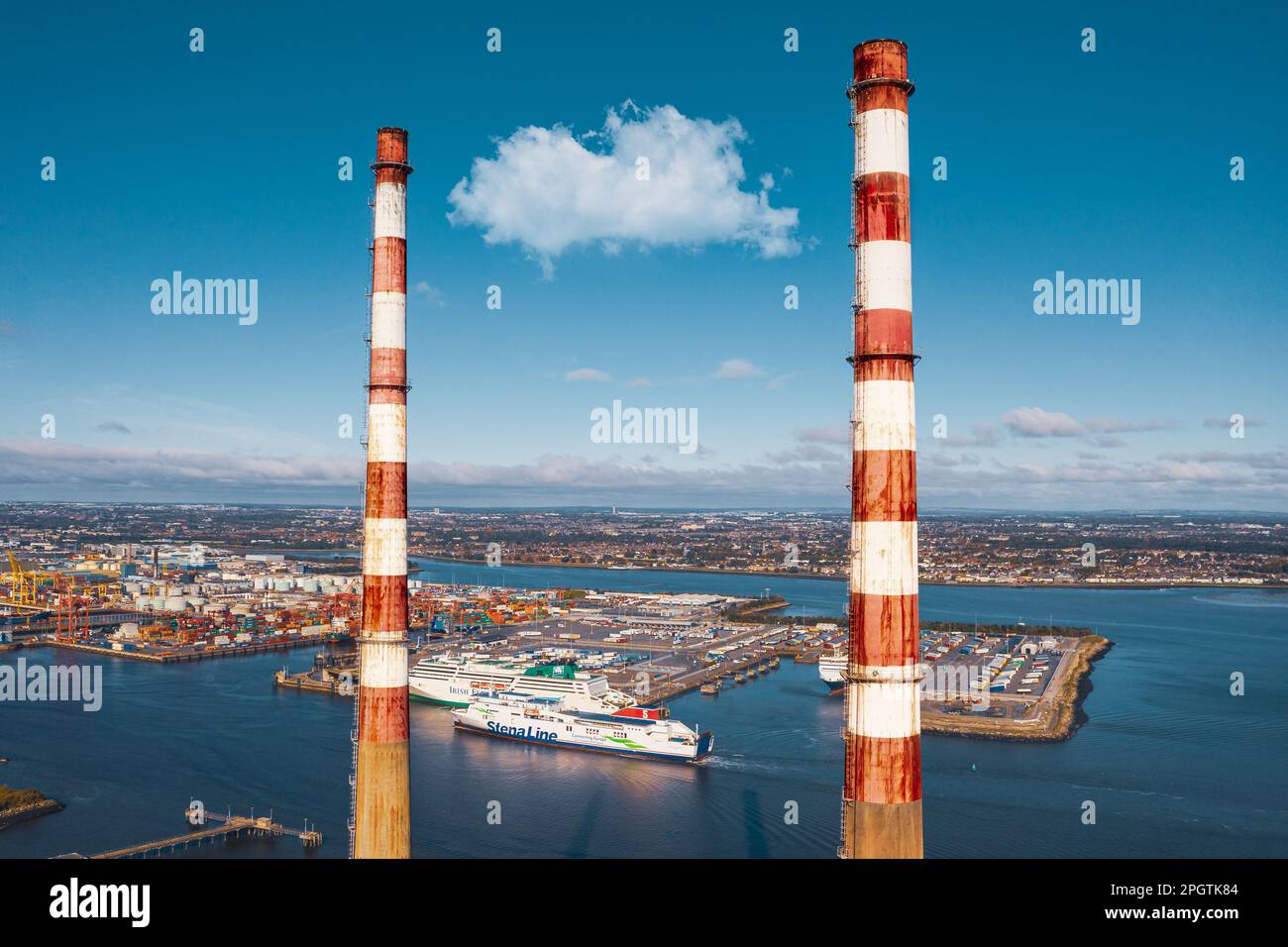 Dublin, Ireland : Aerial view of Poolbeg Generating Station known as ...
