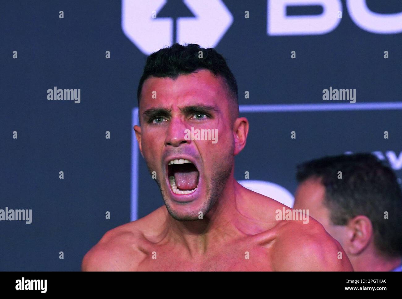 Michael Gomez Jr during a weigh-in at the Love Factory, Manchester ...