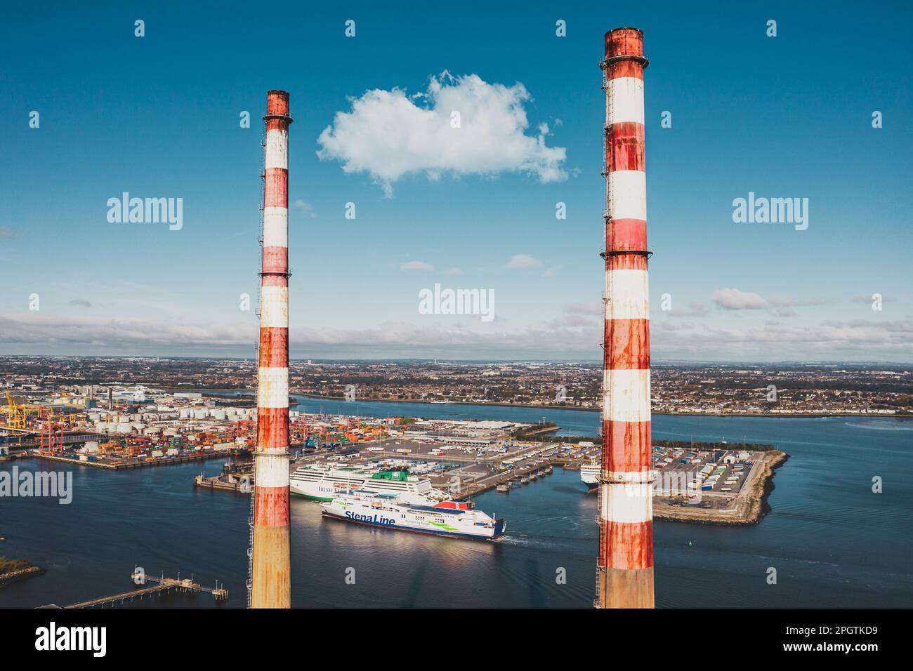 Dublin, Ireland : Aerial view of Poolbeg Generating Station known as ...