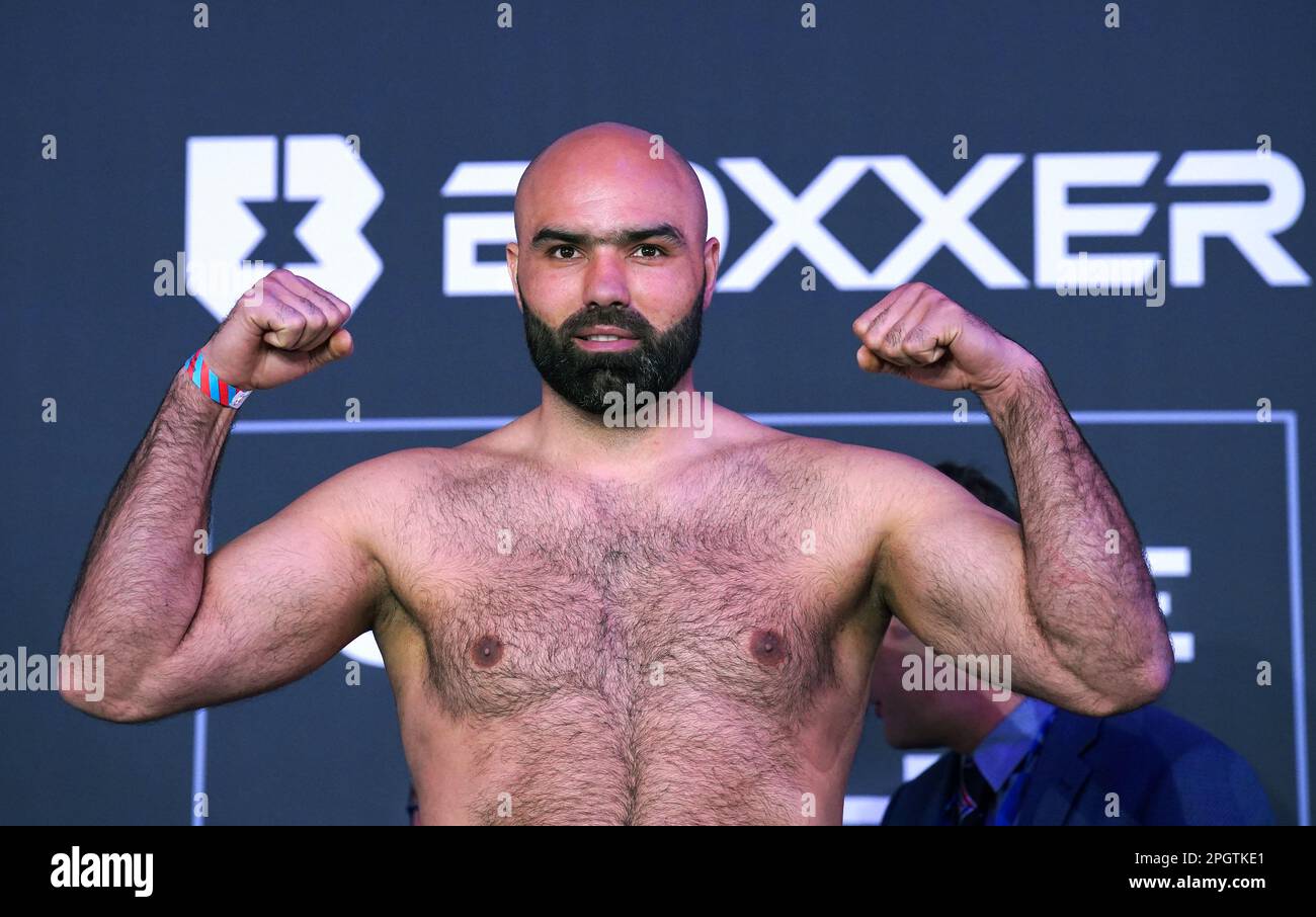 Bogdan Dinu during a weigh-in at the Love Factory, Manchester. Picture date: Friday March 24 ...