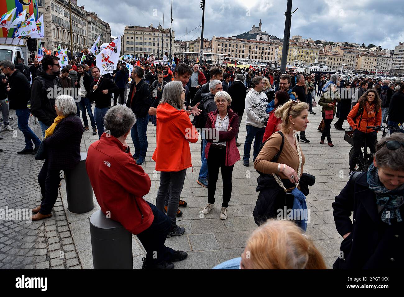 Marseille, France. 23rd Mar, 2023. Protesters are gathered on the Old ...