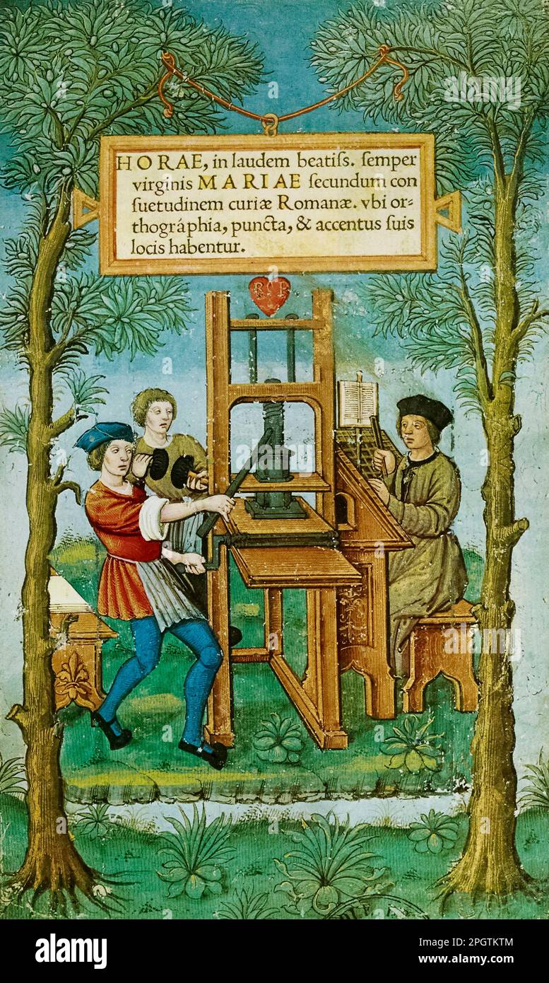 Printers. Manuscript illustration in the Middle Ages Stock Photo - Alamy