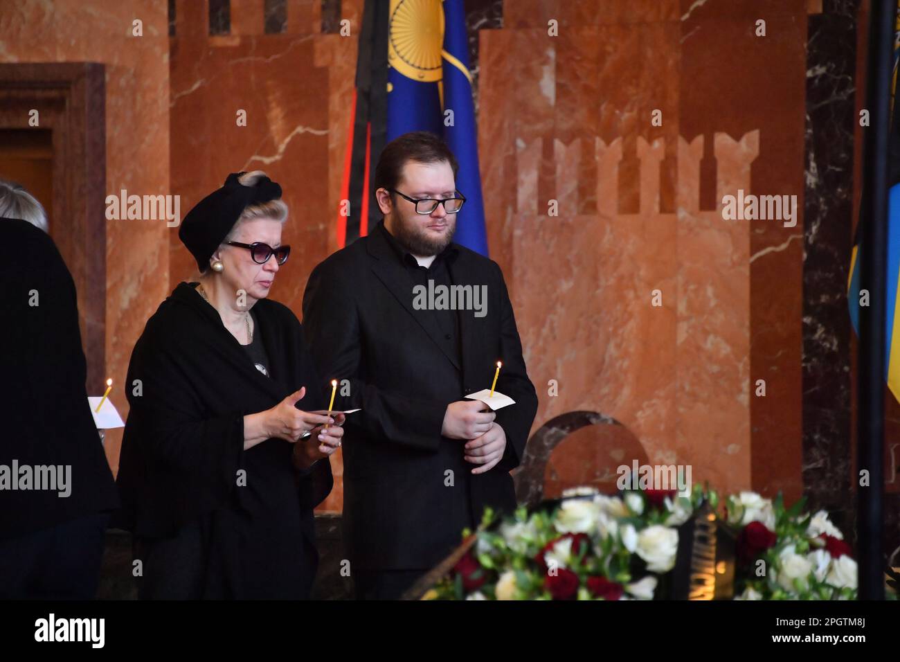 Moscow region. Mytishchi. Vladimir Churov's widow Larisa with her son ...