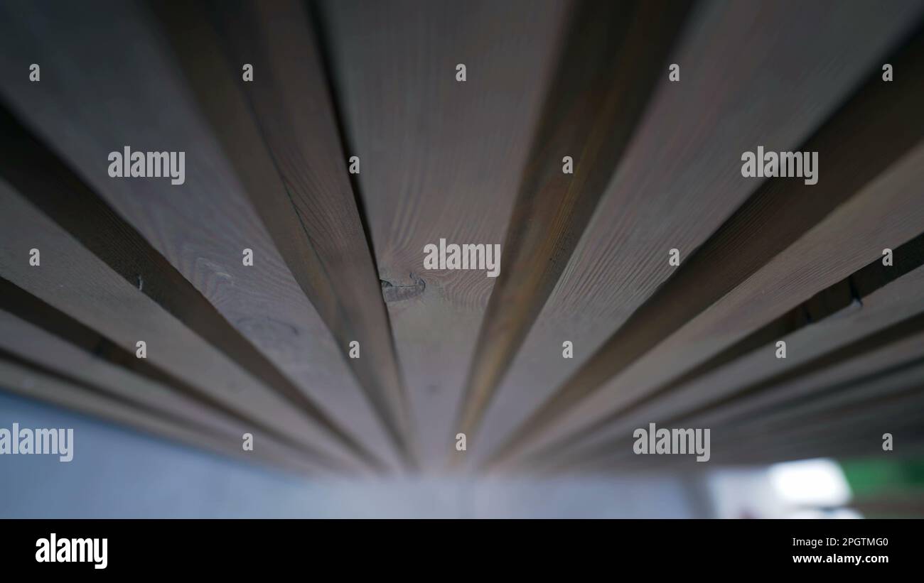 Wooden lines wall patterns in wide angle perspective. Wood surface top ...