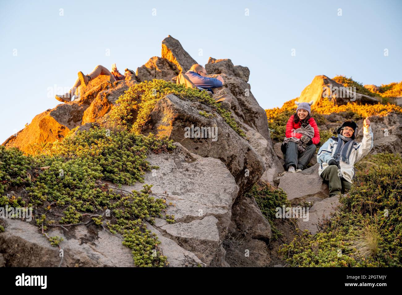 People having fun at Acatenango Volcano in Guatemala Stock Photo - Alamy