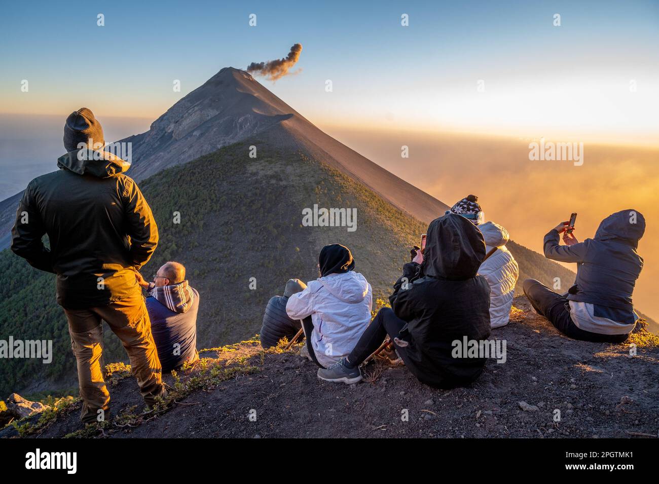 People watching Fuego Volcano Landscape in Guatemala Stock Photo - Alamy