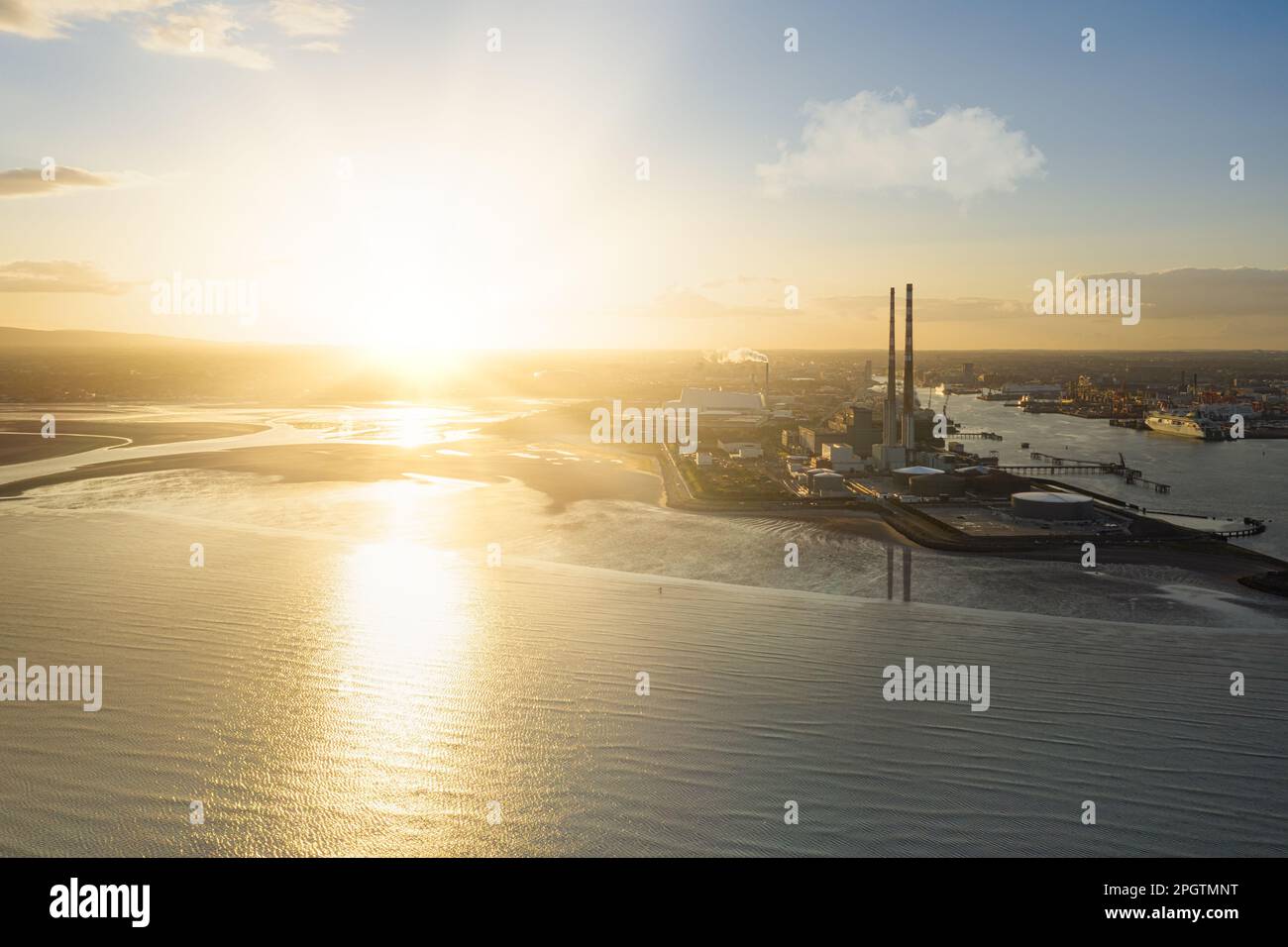 Dublin, Ireland : Aerial view of Poolbeg Generating Station known as ...