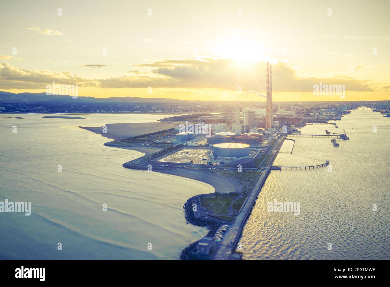 Dublin, Ireland : Aerial view of Poolbeg Generating Station known as ...