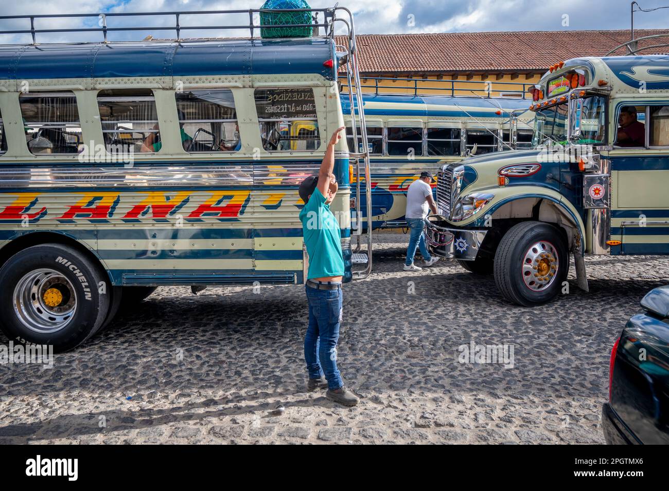 Chicken-bus in Antigua Guatemala Stock Photo - Alamy