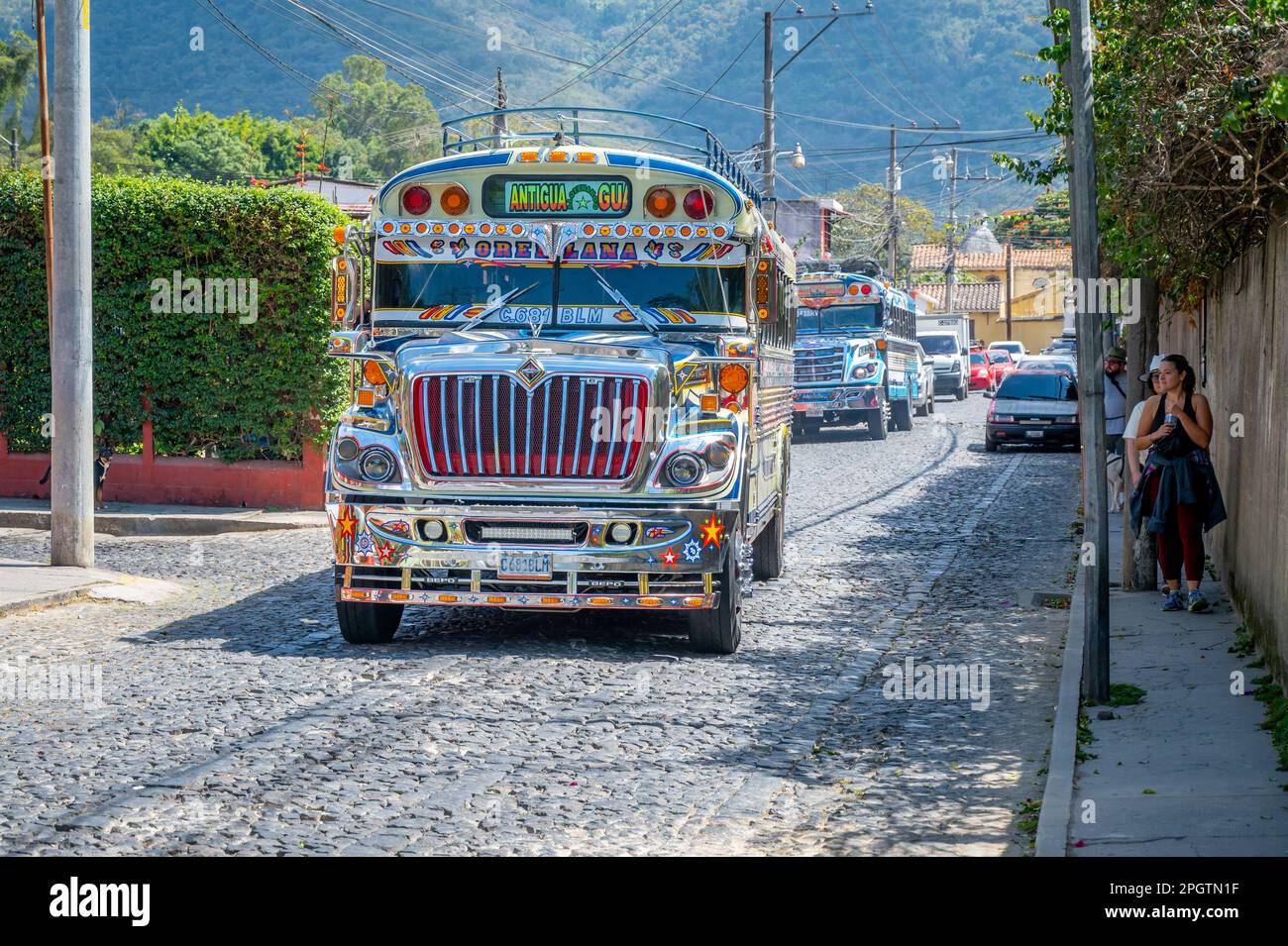 Chicken-bus in Antigua Guatemala Stock Photo - Alamy