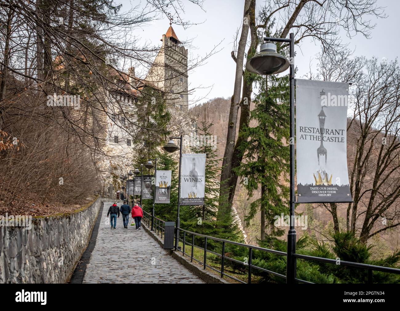Footpath to the entrance of Bran Castle in Transylvania, Romania ...