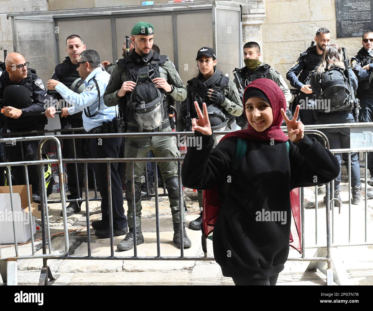Old City Jerusalem, Israel. 24th Mar, 2023. A Palestinian girl makes ...