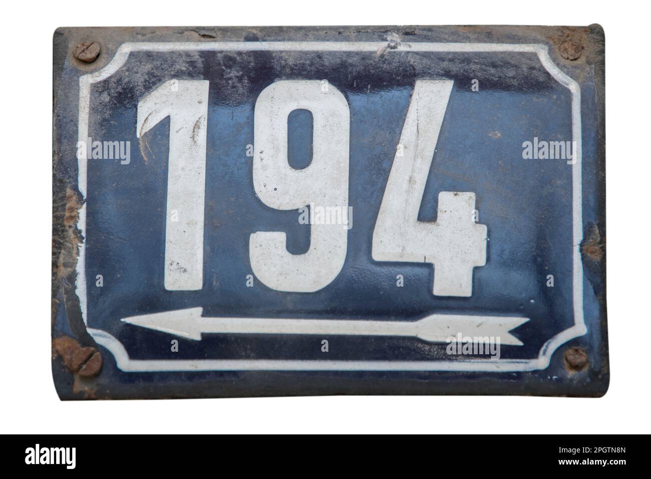 Weathered grunge square metal enameled plate of number of street ...