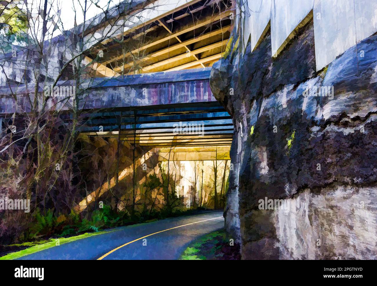 An illustration of the highway overpass above Des Moines Creek in ...