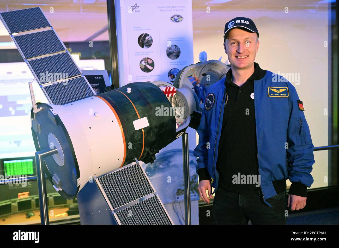 24 March 2023, Bavaria, We§ling: ESA astronaut Matthias Maurer stands ...