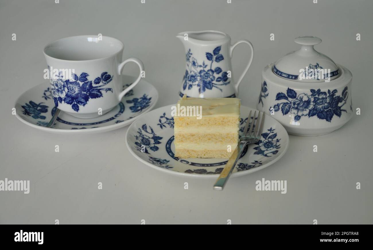 Coffee pot cup saucer cakes sugar spoon. Complete set of coffee service ...