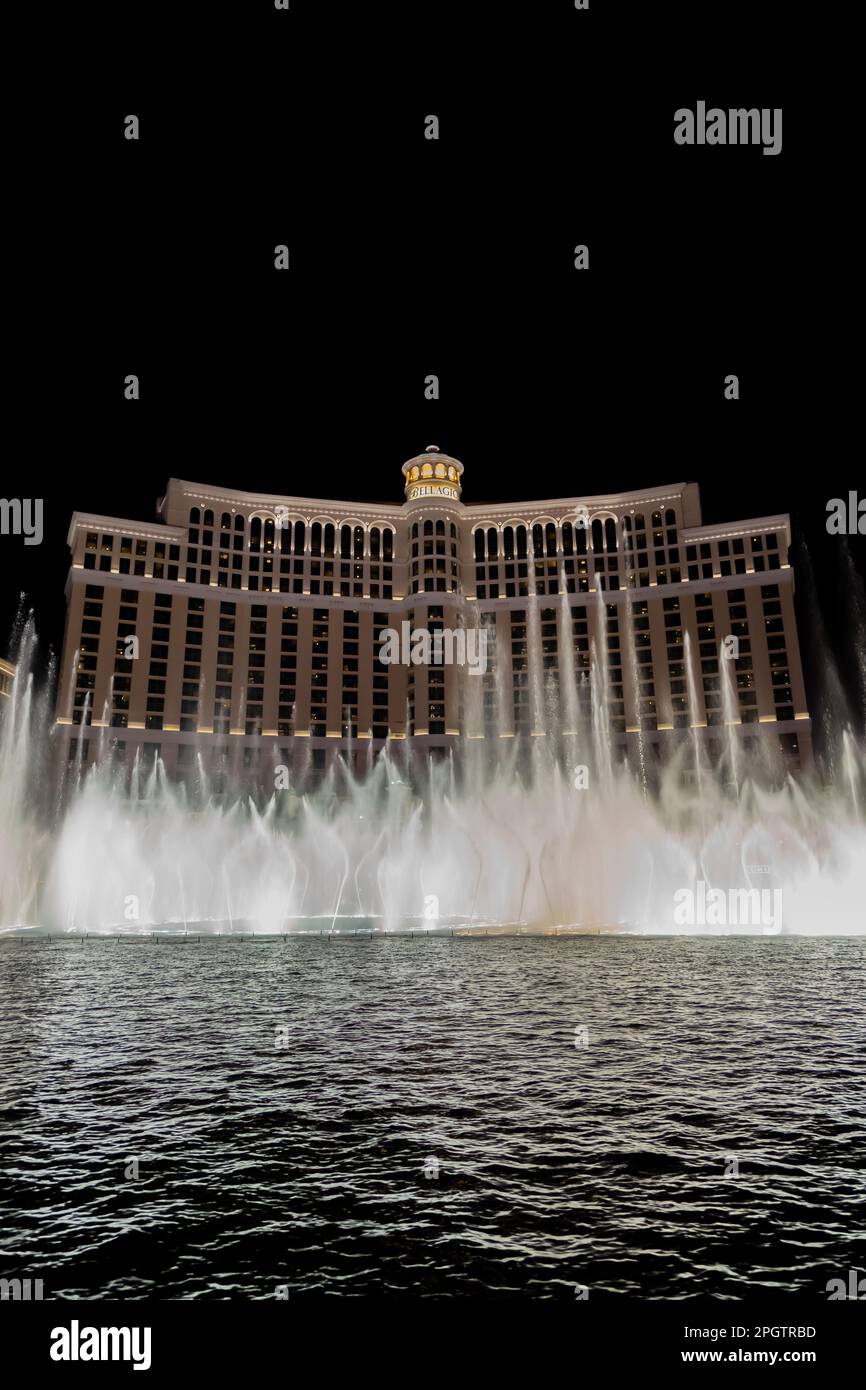 Las Vegas, Nevada - April 2017: Fountains of Bellagio. Fountains at Bellagio Hotel and Casino in ...