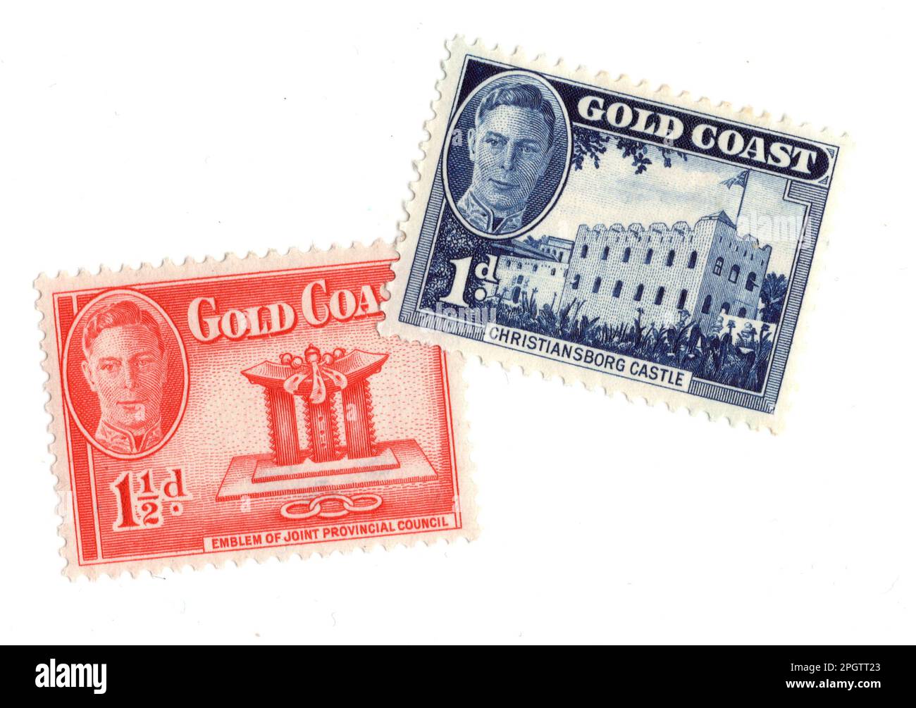 Vintage mint postage stamps from Gold Coast isolated on a white ...