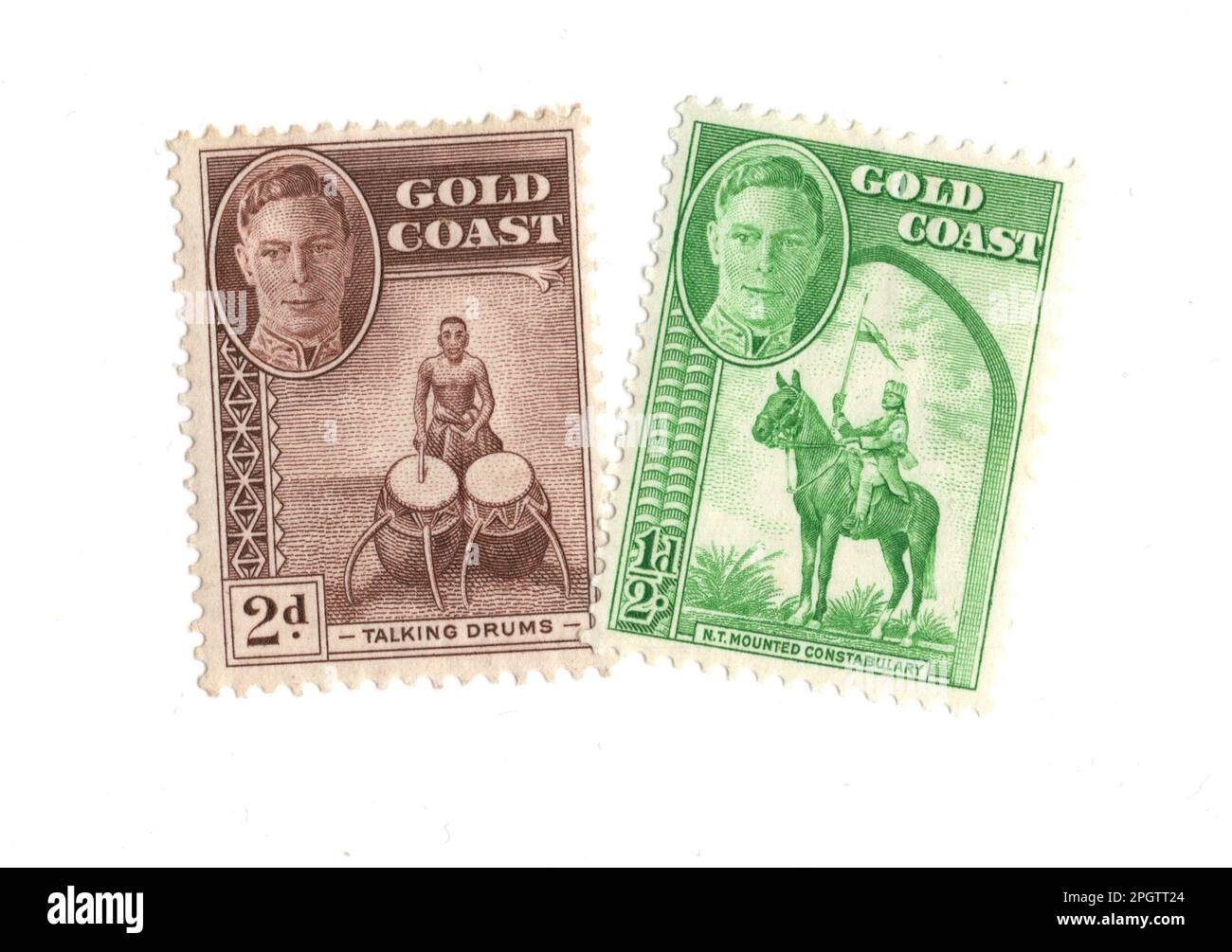 Vintage mint postage stamps from Gold Coast isolated on a white ...
