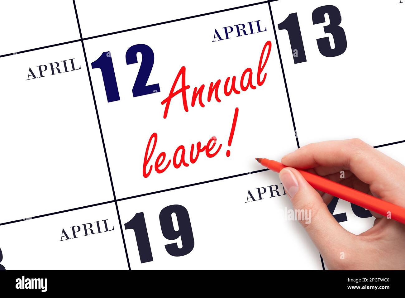 12th day of April. Hand writing the text ANNUAL LEAVE and drawing the ...