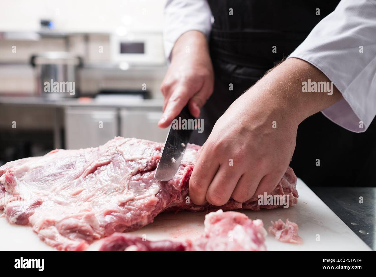 restaurant chef lamb meat cutting ingredient meal Stock Photo - Alamy
