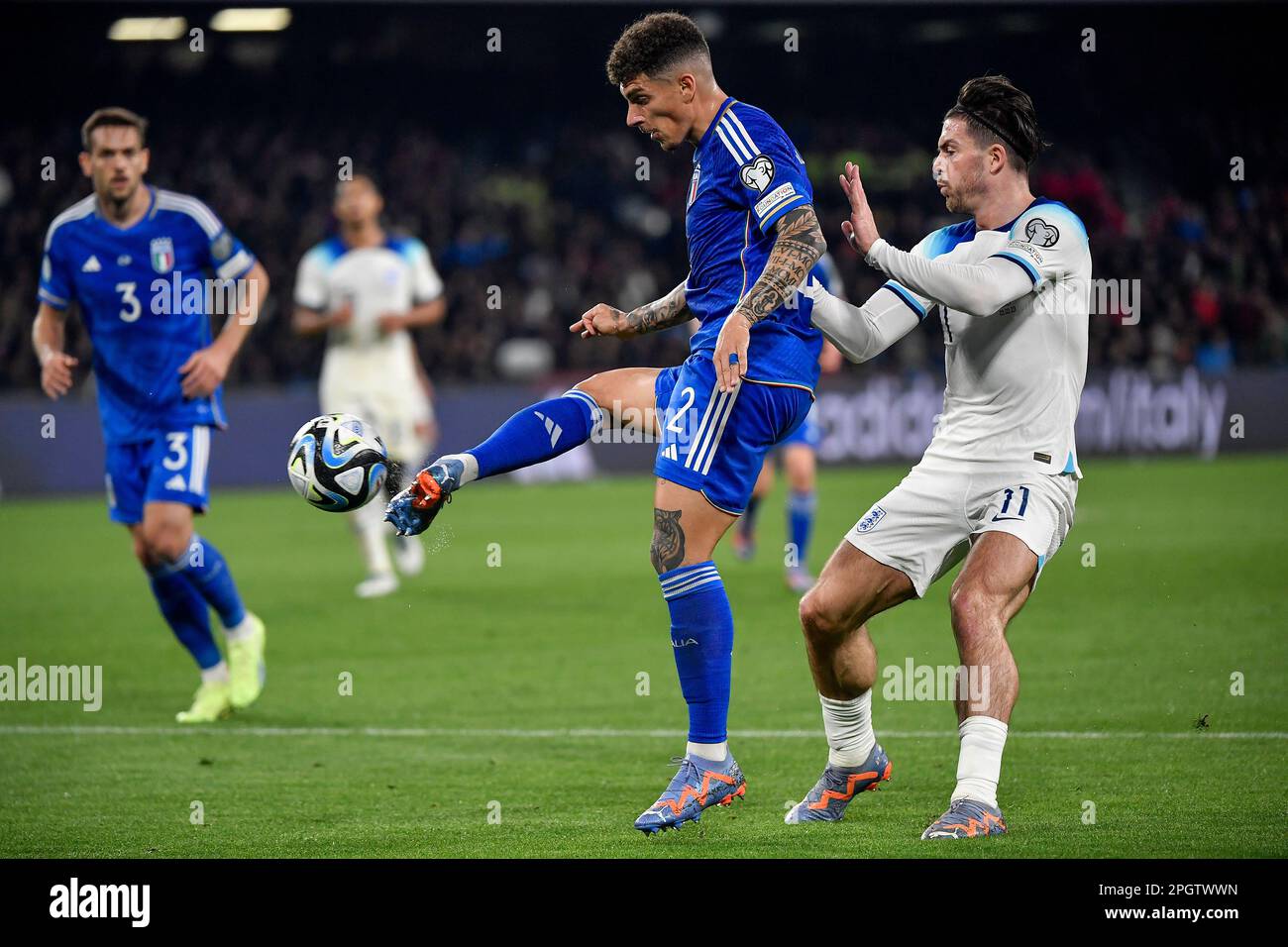 Giovanni Di Lorenzo of Italy and Jack Grealish of England compete for ...