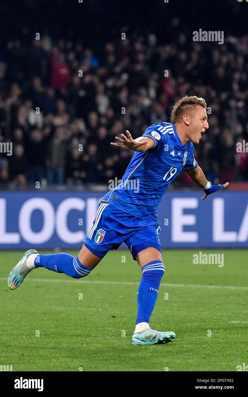 Mateo Retegui of Italy celebrates after scoring the goal of 0-1 during ...