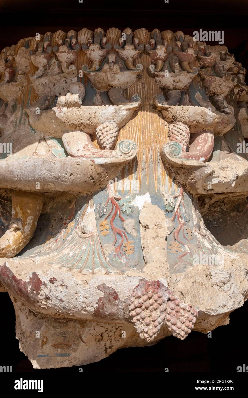 Close up of relief on column capital in the Ptolemaic Temple at ...