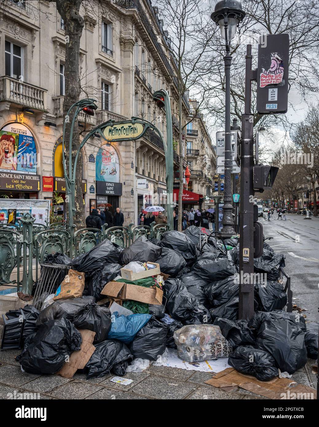 Paris, France. 24th Mar, 2023. Illustration and view of the garbage ...