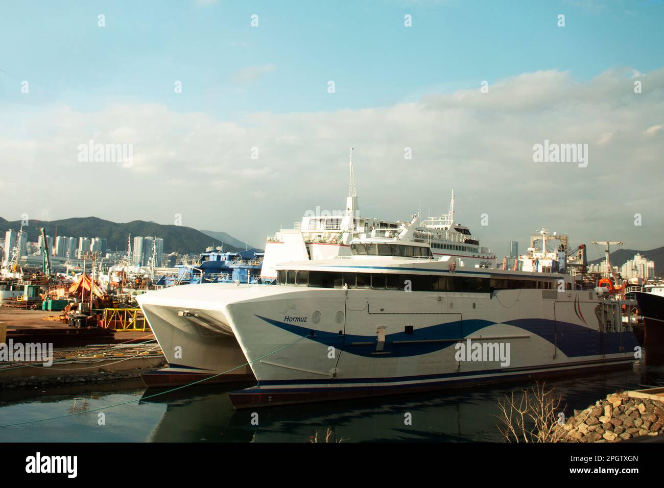 View landscape busan port and building of harbour bay with korean ...