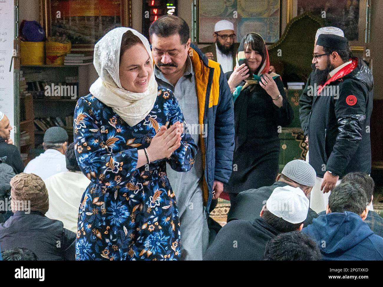 SNP leadership candidate Kate Forbes during a visit to the Zakariyya ...