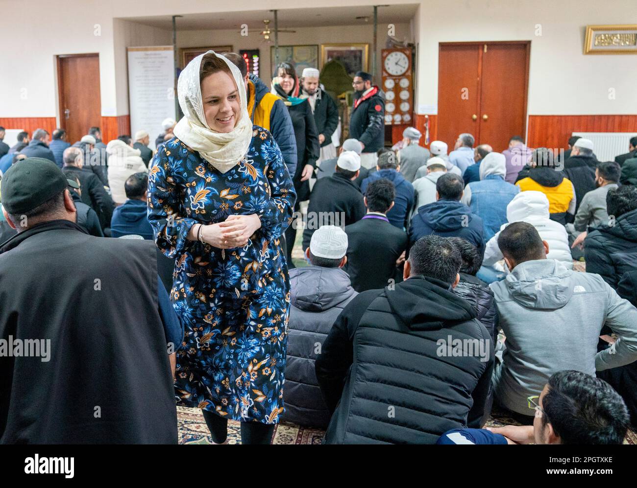 SNP leadership candidate Kate Forbes during a visit to the Zakariyya ...