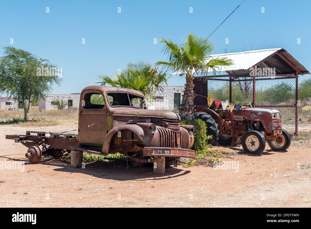 Groblershoop, South Africa - Feb 24, 2023: Vintage truck and tractor at ...