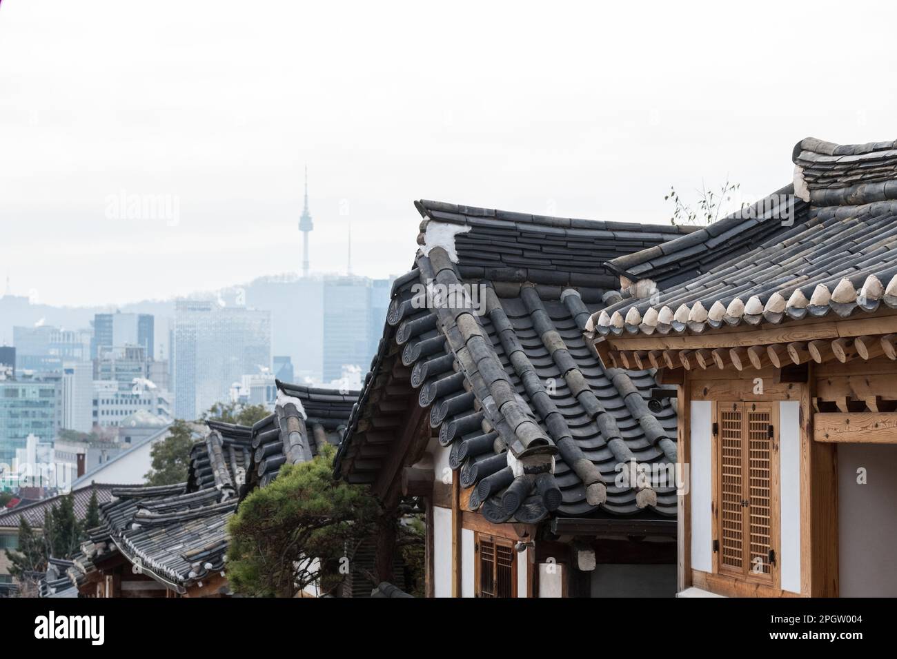 Detail of building in Bukchon Hanok Village, a Korean traditional ...