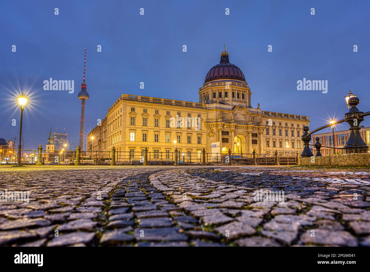 The Berlin City Palace at night photographed from a low angle Stock ...
