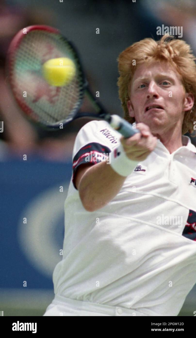 Autralian Open Tennis 1991 Boris Becker smashes a forehand return Photo ...